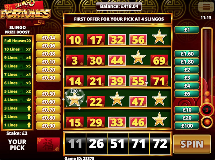 Play Slingo Fortunes at the Official Slingo Site